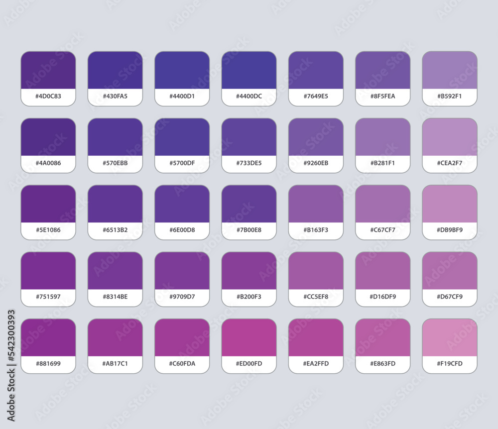 Violet color palette with hex Stock Vector | Adobe Stock