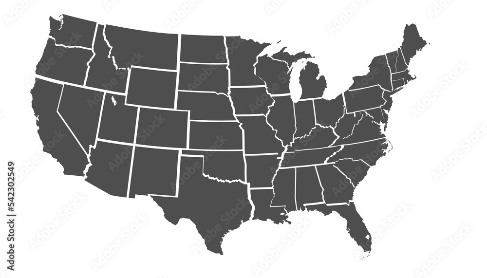 Black USA map isolated on white background Stock Illustration | Adobe Stock