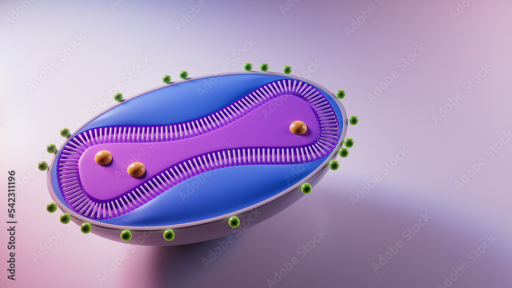 Monkeypox Virus Visualization with 3D Cell Structure. 3D Render with ...