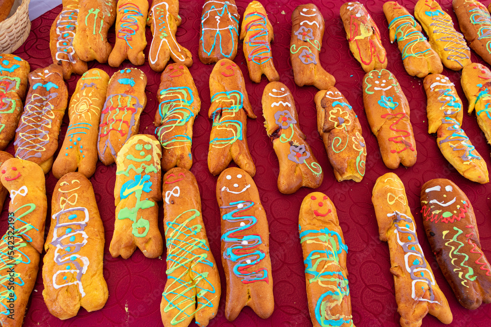 Bread 'Guagua de pan' or Ecuadorian bread figures. Breads made of wheat ...