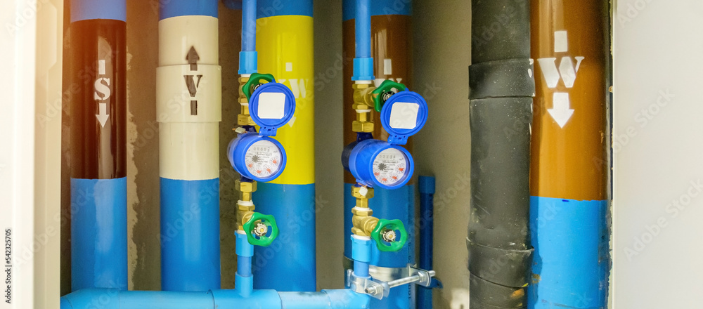 water pipe system and meter in building Stock Photo | Adobe Stock