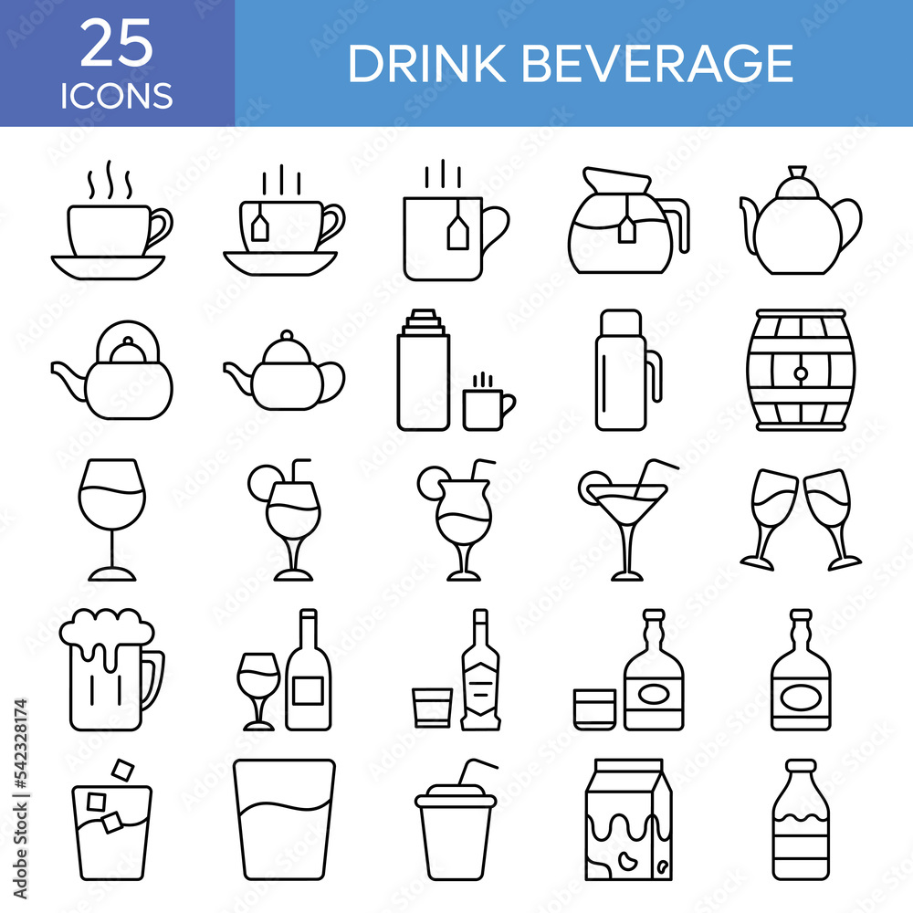 Drink, Beverage Icon Set, Icons Collection Logo Design Vector Template ...