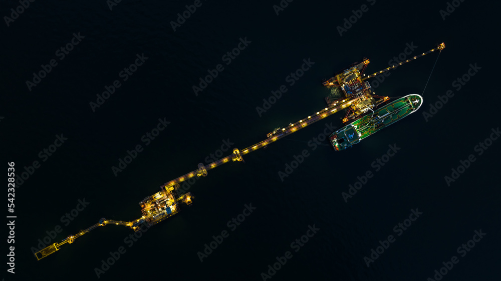 oil tanker ship loading in port, Oil tanker ship under cargo operations ...