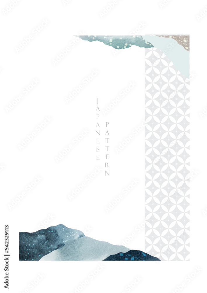 Blue brush stroke texture with Japanese geometric pattern in vintage ...