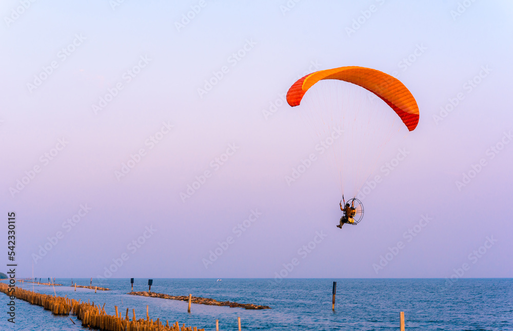 Paramotor flying on the sky, Paramotor flying on the sky ,adventure man active extreme sport ...