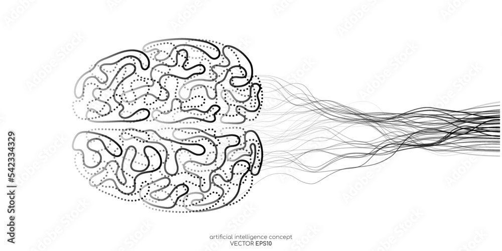 Vector illustration left right human brain black line and neural ...