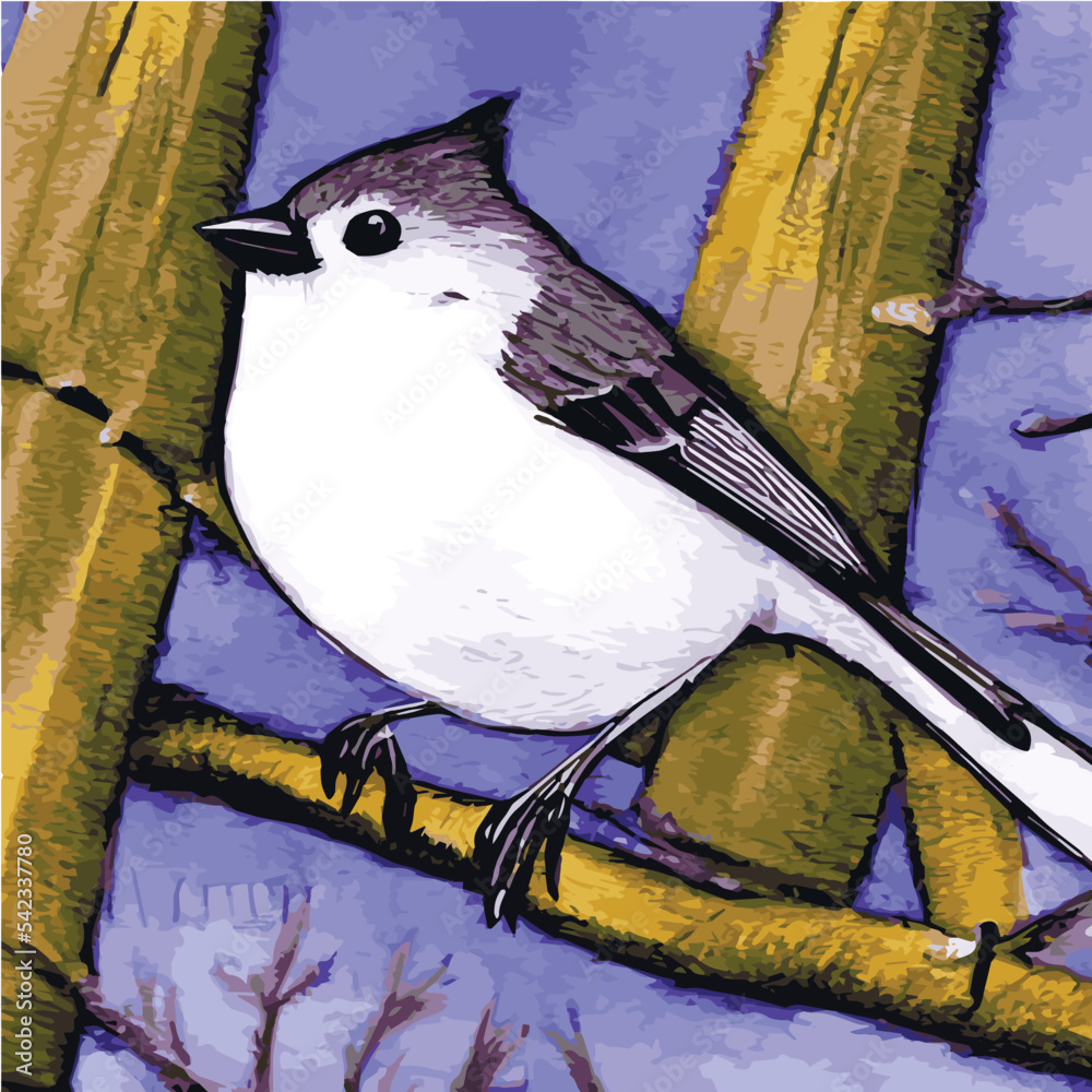 Vector realistic detailed vector illustration winter birds branches ...