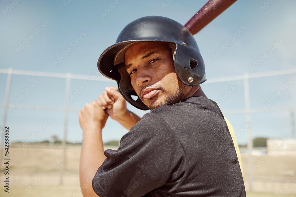 Sports portrait of athlete baseball player with bat for power strike ...