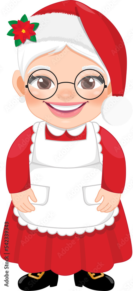 Cute Mrs. Claus standing and smilling cartoon character PNG Stock ...