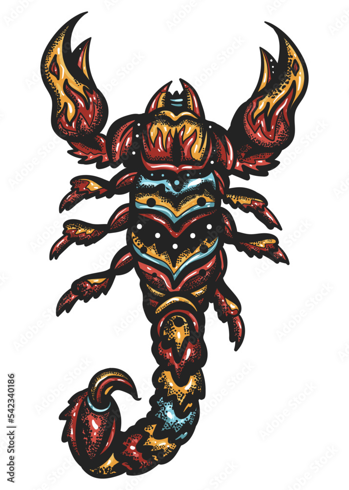 Scorpion. Insects. Old school tattoo vector art. Hand drawn graphic ...
