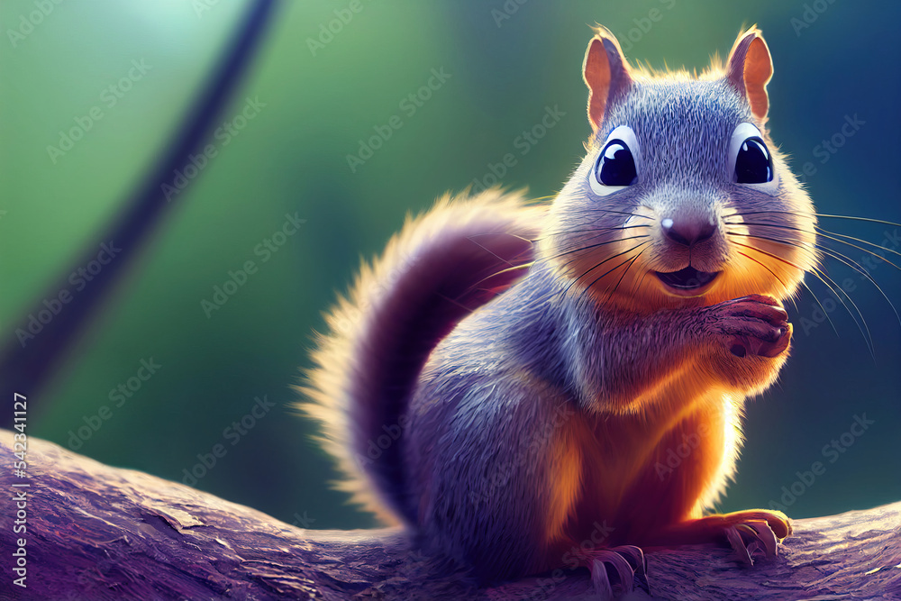 Cartoon illustration of cute and adorable squirrel, Ai generated image ...