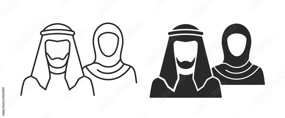 Muslim family icon. Black vector illustration isolated on white ...