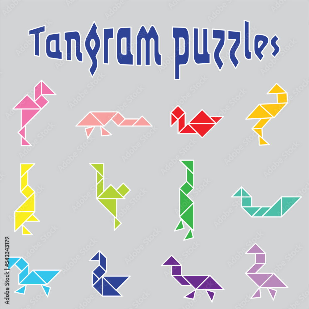 Tangram (Chinese dissection puzzle), people. Set of cards for kids ...