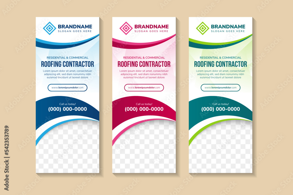 Vector set of modern roll up banner stand design with blue, curve ...