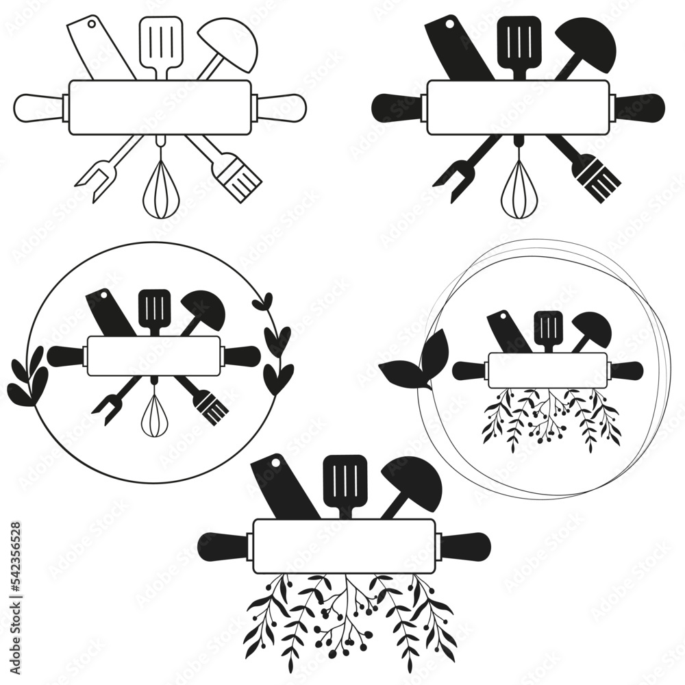 Kitchen Monogram icon vector set. Kitchen Split Frame illustration ...