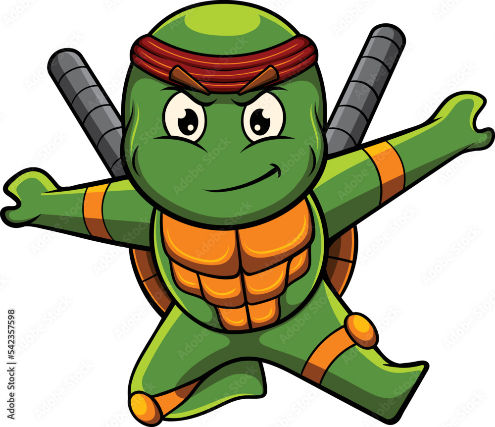 Vector illustration of turtle mascot with ninja pose Stock Vector ...