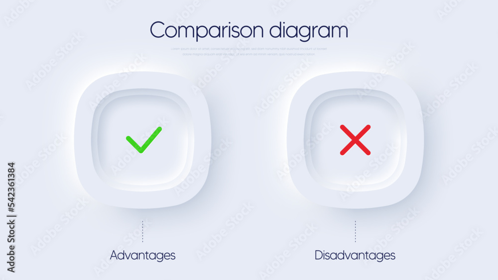 Comparison diagram with advantages and disadvantages. Simple ...