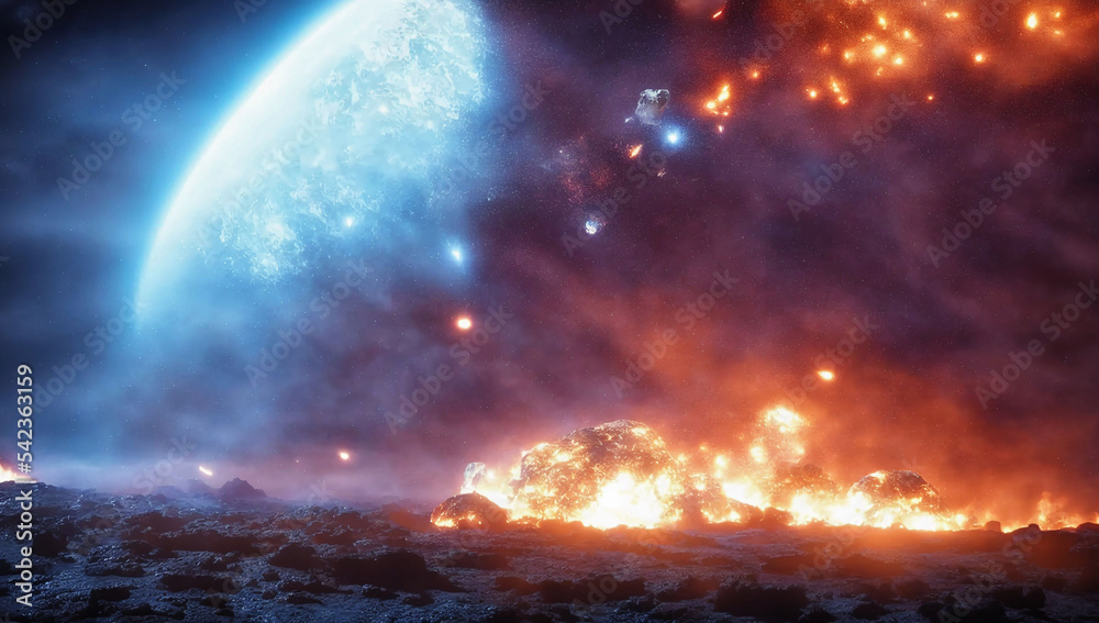 ept illustration of colliding planet view from planet surface showing ...