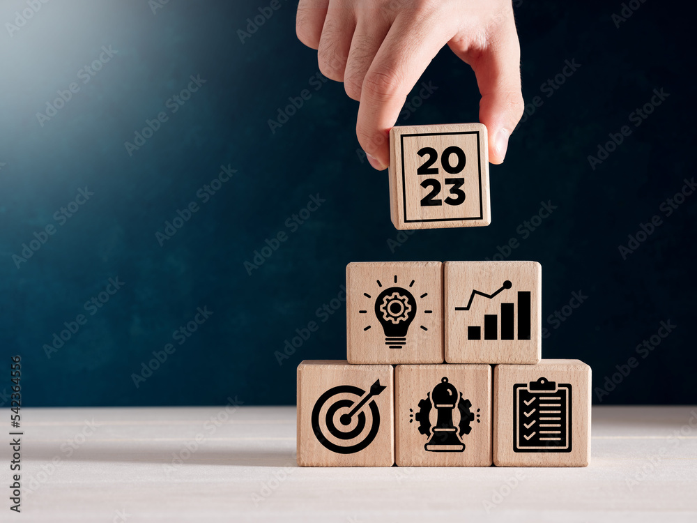 Year 2023 business goals, strategy, action plan and vision concept ...