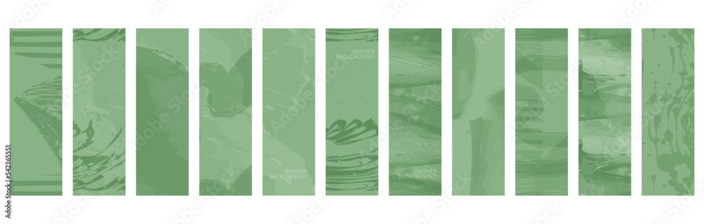 Green vertical banner or story abstract background with paint texture ...