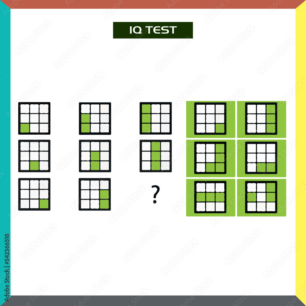 IQ test. Choose correct answer. Set of logical tasks composed of ...