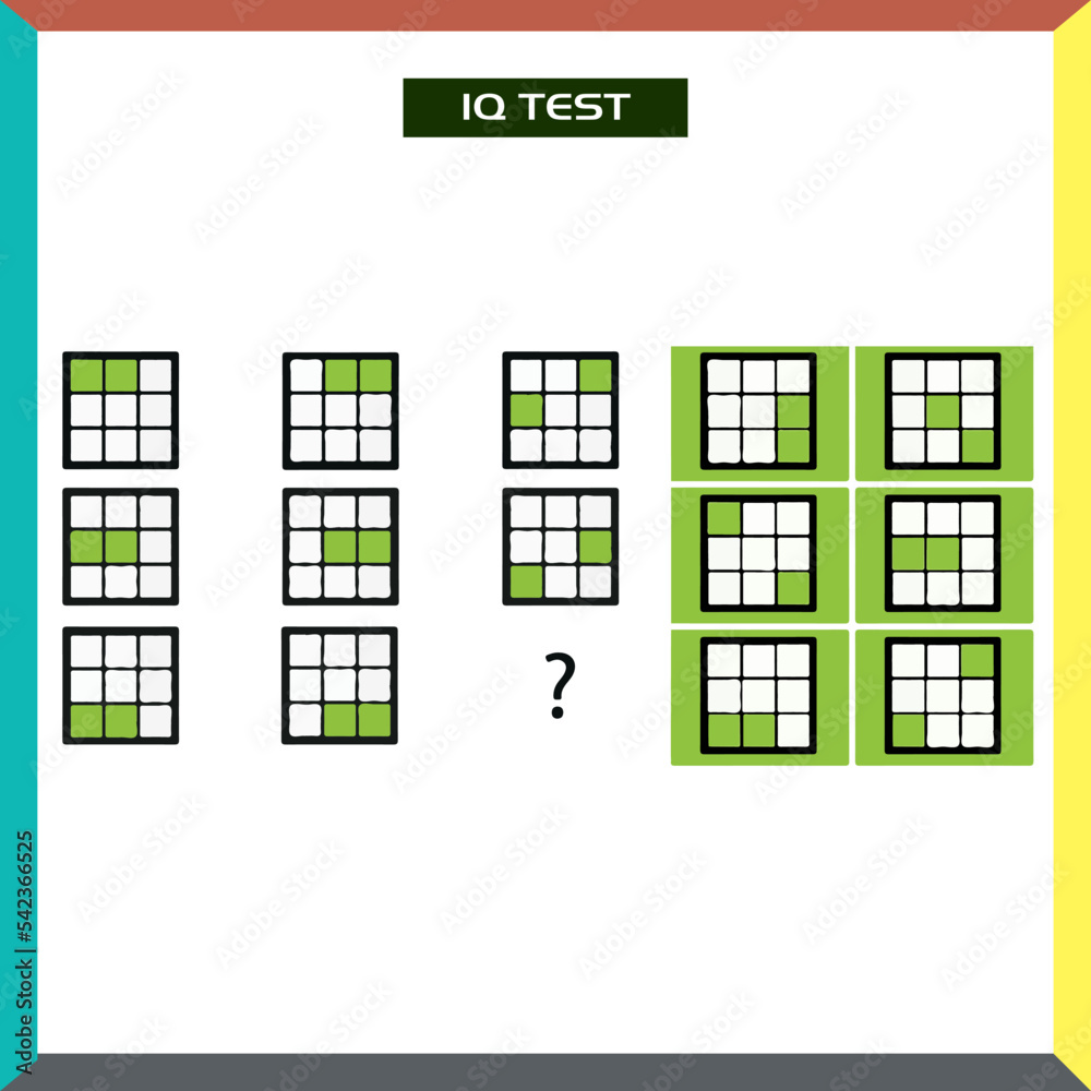IQ test. Choose correct answer. Set of logical tasks composed of ...
