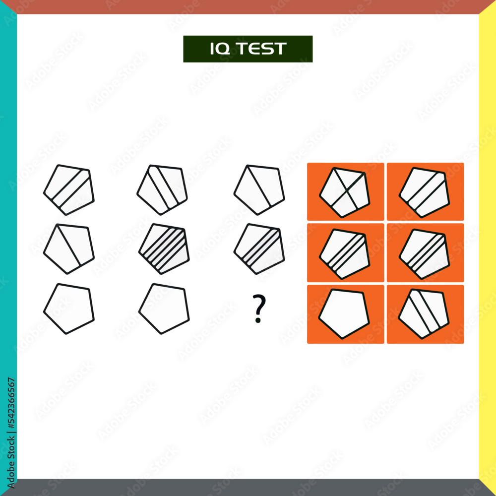 IQ test. Choose correct answer. Set of logical tasks composed of ...