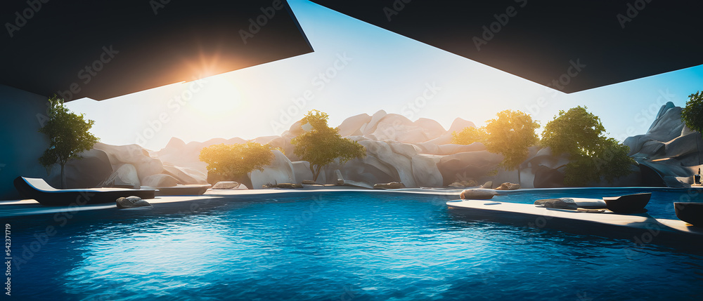 Artistic concept painting of a modern swimming pool interior Stock ...