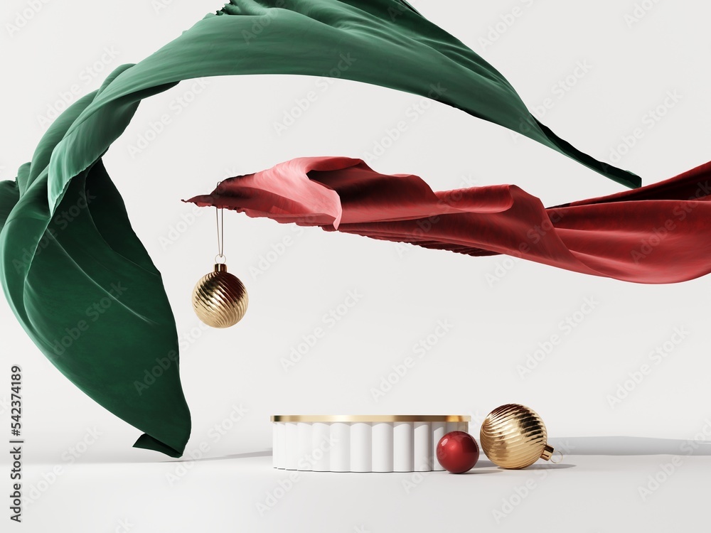 Chrismas Podium, showcase on white background with red and green drop ...