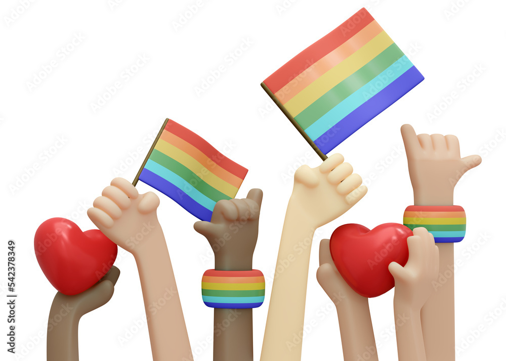 3D Rendering of hand protesting for pride parade concept of support and ...