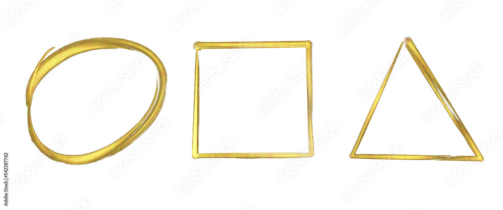 Gold circular and square frame with triangle shape, metallic isolated ...