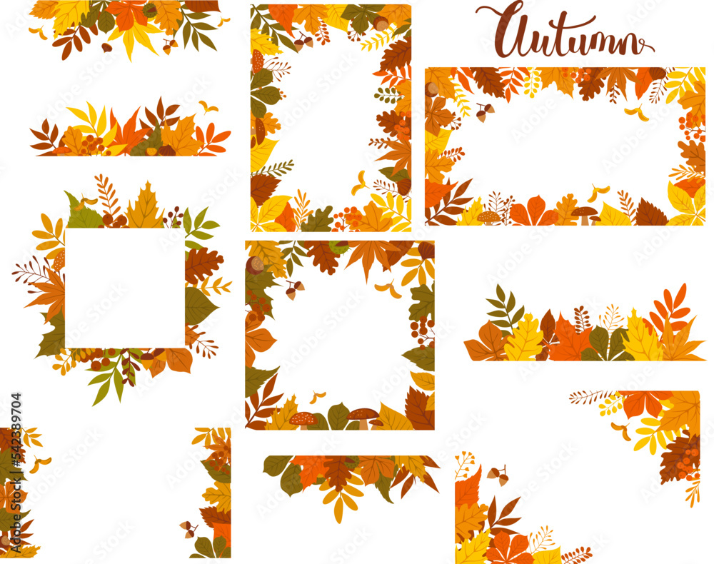 colorful autumn leaves bush twigs branches plants banner backgrounds ...