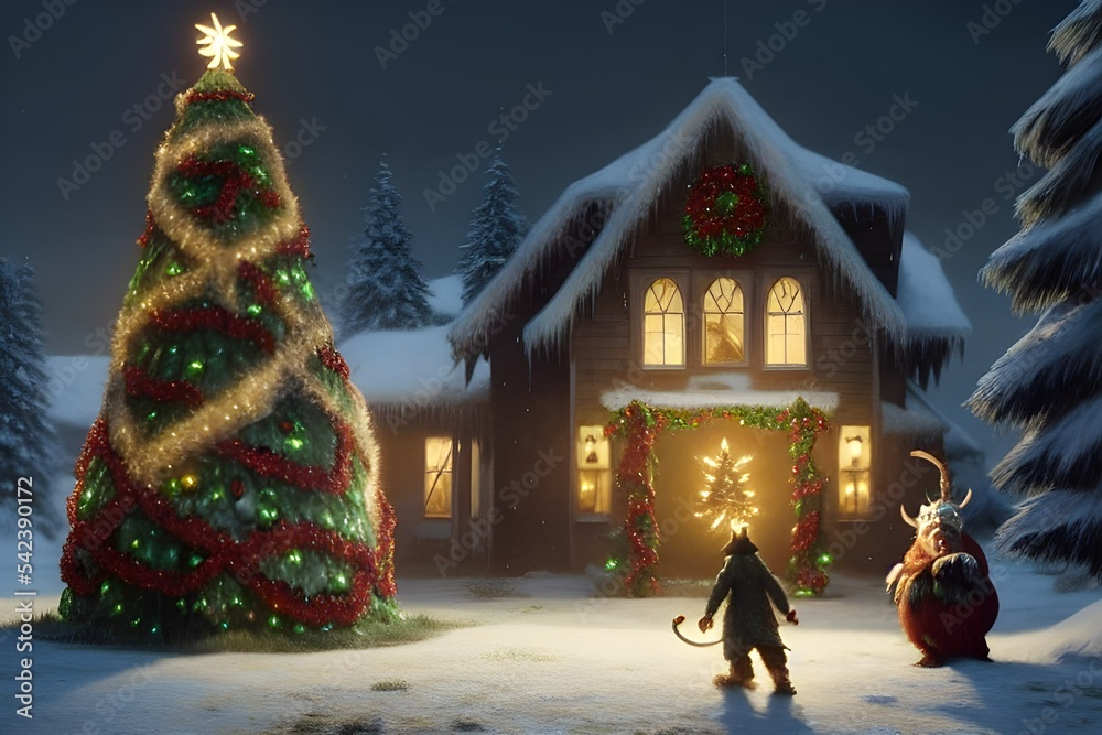 Grinch the Dark elf christmas celebration scene 3d illustration 3d ...