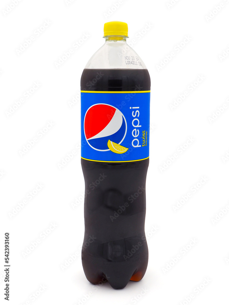ROME, ITALY - OCTOBER 31, 2022. Bottle of Pepsi Twist Lemon isolated on ...