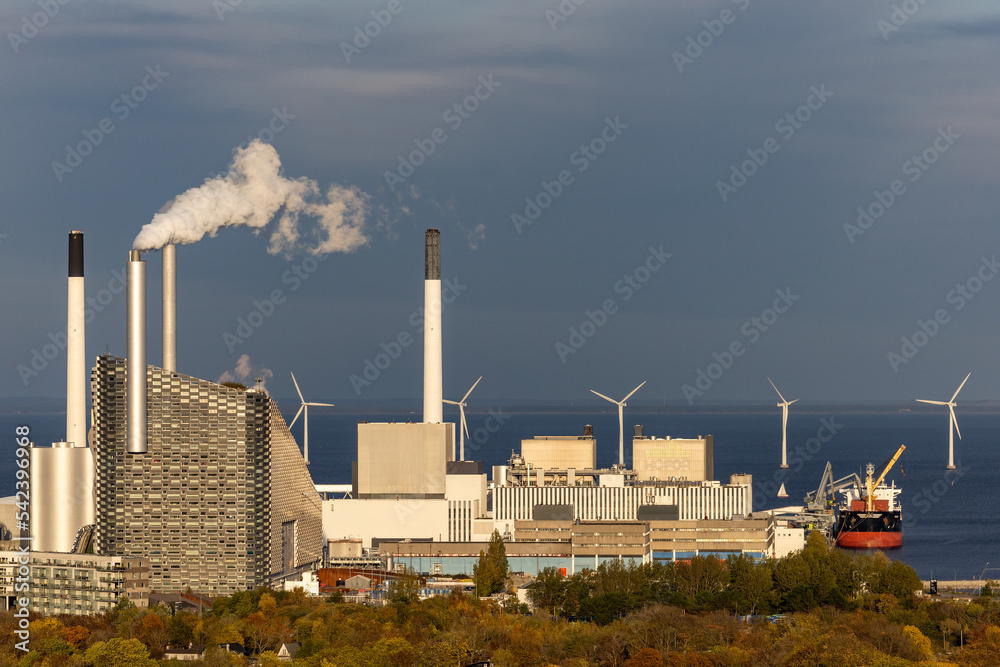 Copenhagen, Denmark A view over the CopenHill power plant towards the ...