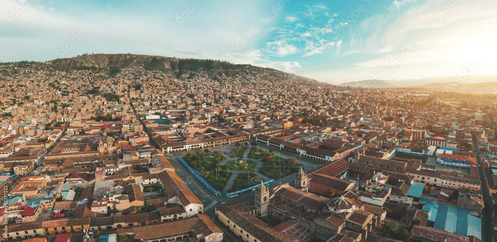 Huamanga, AYACUCHO, PERU. Aerial view of the main square and its great ... Huamanga, AYACUCHO, PERU. Aerial view of the main square and its great ...