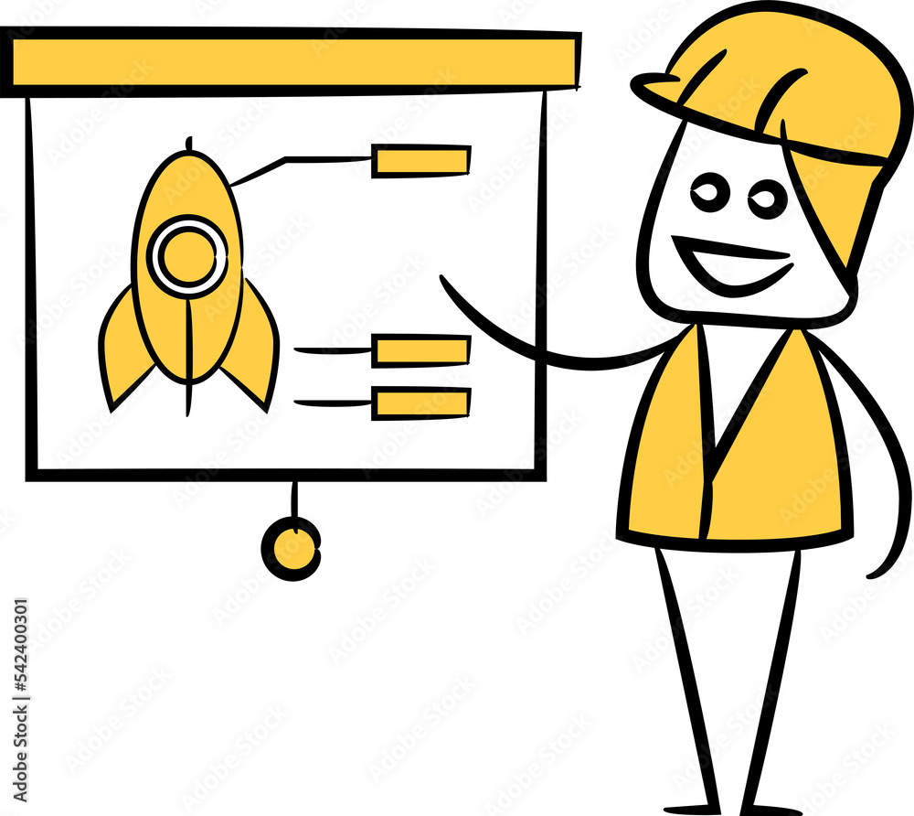 engineer presenting rocket stick figure illustration Stock Illustration ...
