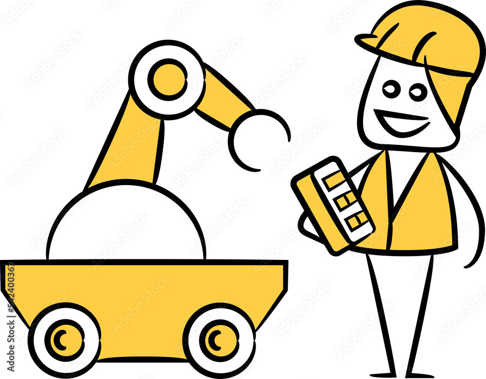 engineer and rescue robot stick figure illustration Stock Illustration ...