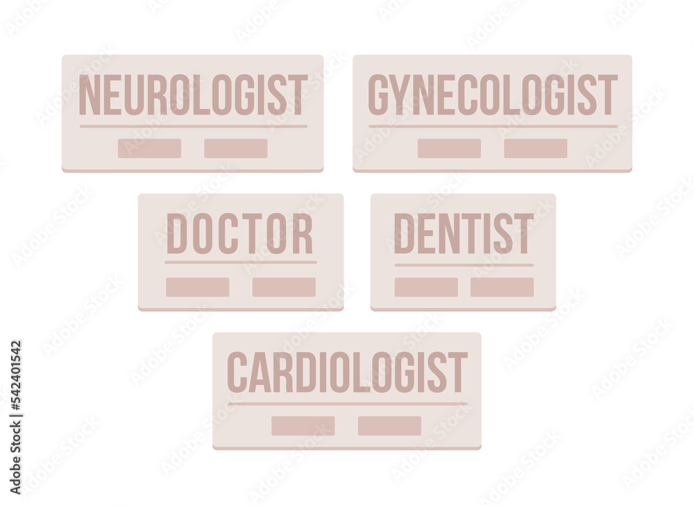 Name board semi flat color vector object set. Full sized items on white ...