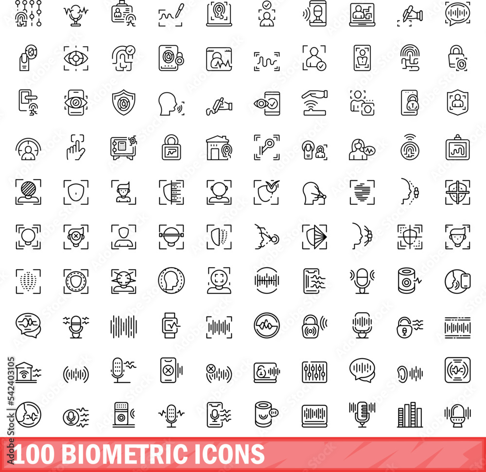 100 biometric icons set. Outline illustration of 100 biometric icons ...