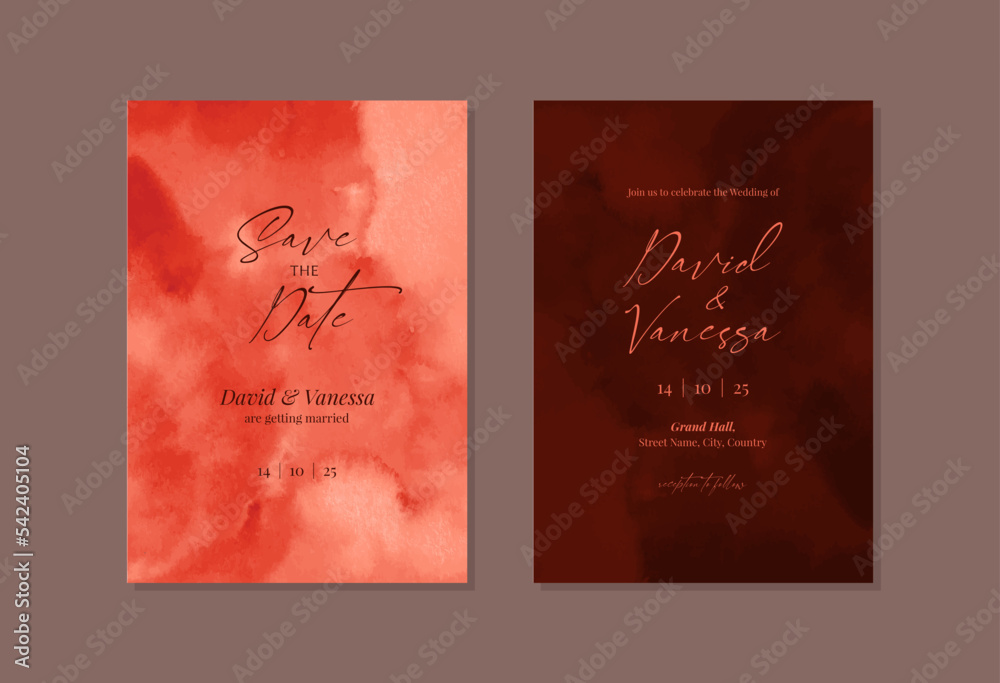 Watercolour red wedding invitation card template design Stock Vector ...