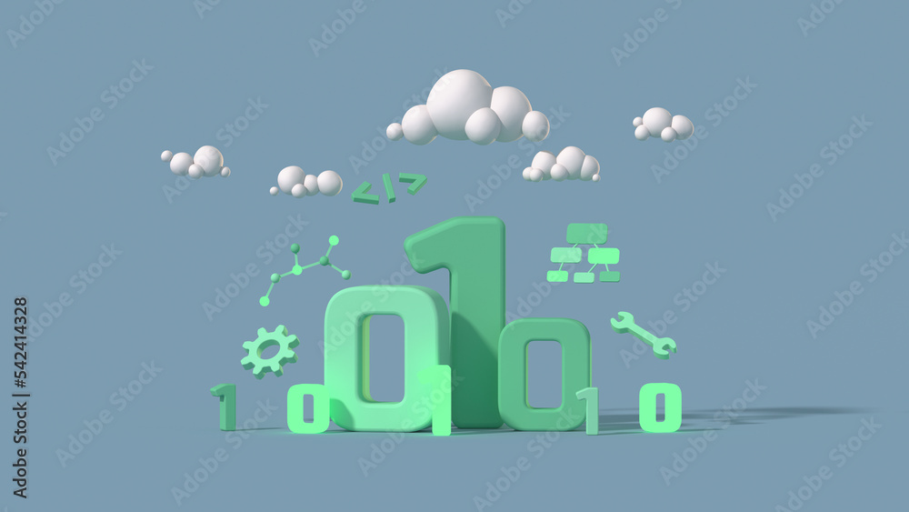 Binary numbers and computing symbols minimal 3D render Stock ...