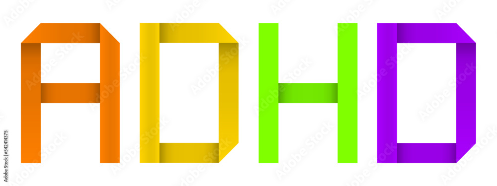 Vector concept or conceptual paper origami font forming the word ADHD ...