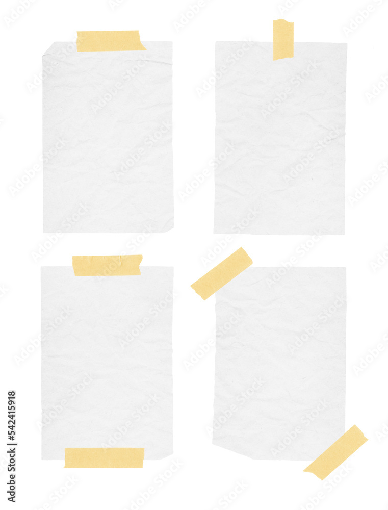 White paper pieces collection. Realistic paper scraps with adhesive ...