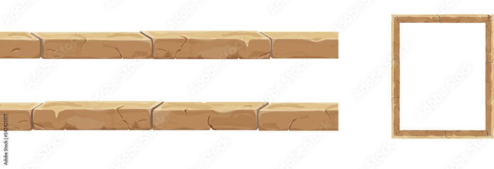 Set stone brick, border seamless ancient fence in cartoon style ...