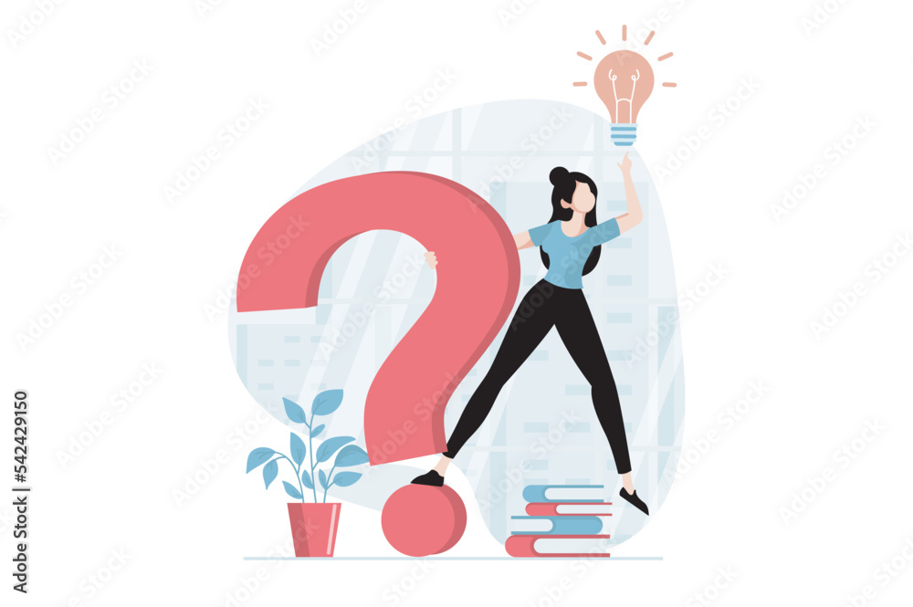 Finding solution concept with people scene in flat design. Woman ...