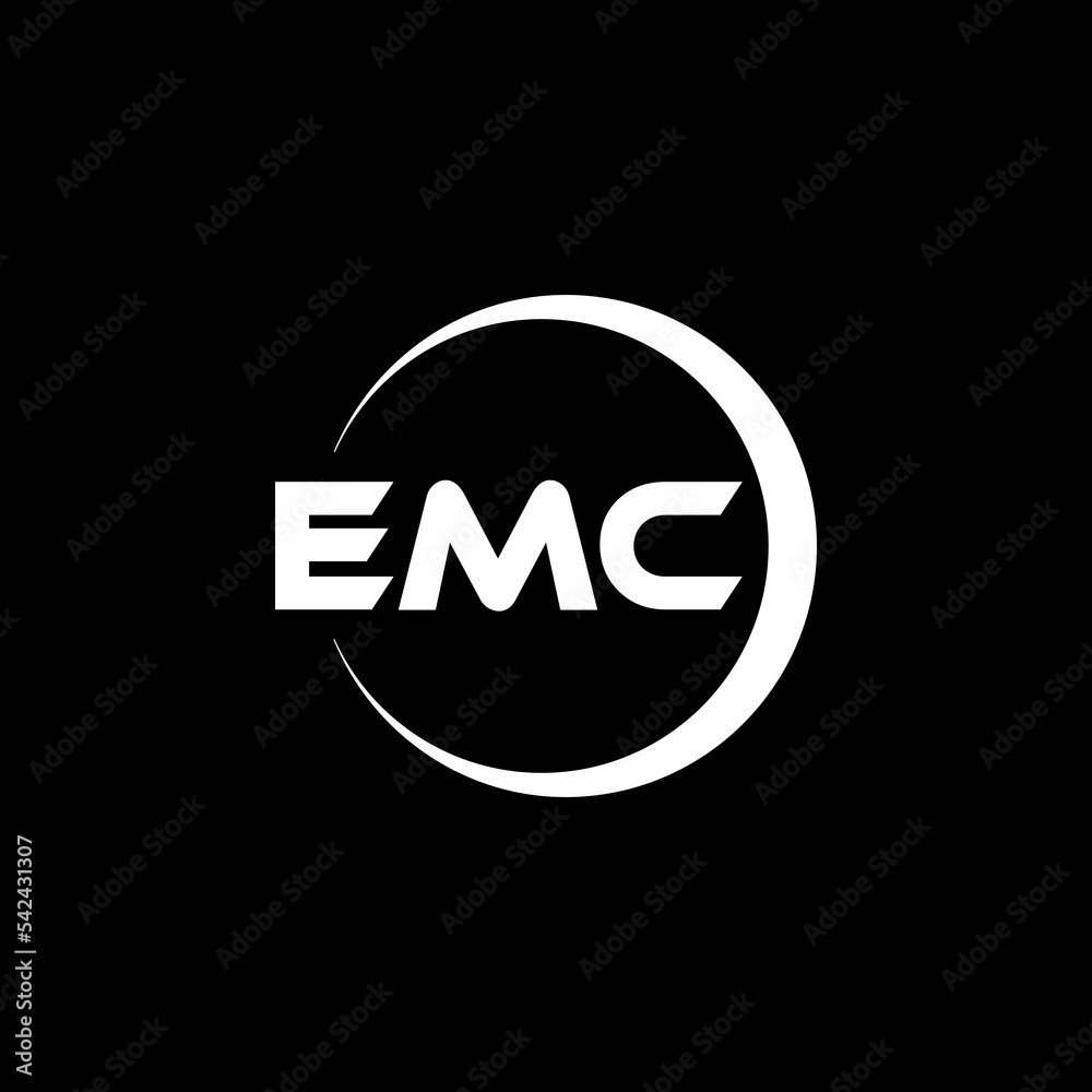 EMC letter logo design with black background in illustrator, cube logo ...