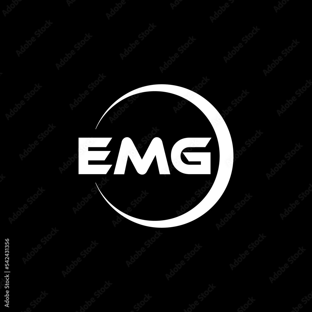 Vecteur Stock EMG letter logo design with black background in ...