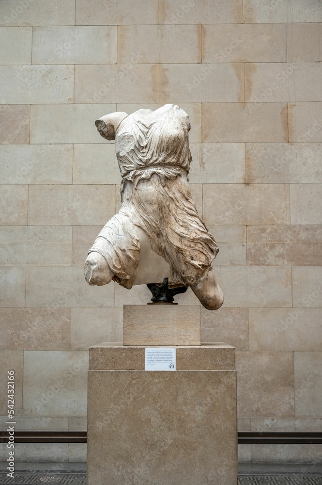 Parts of the Parthenon exterior on display inside the British Museum ...