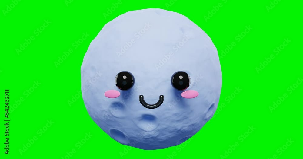 Looped 3d Cute and adorable moon emoji character emoticons with green ...